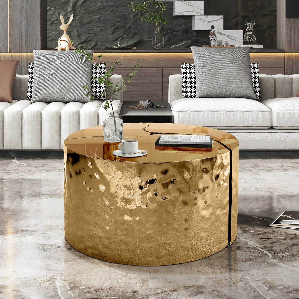 GOLD MODERN HAMMERED METAL COFFEE TABLE #1234 – The Decor Guys
