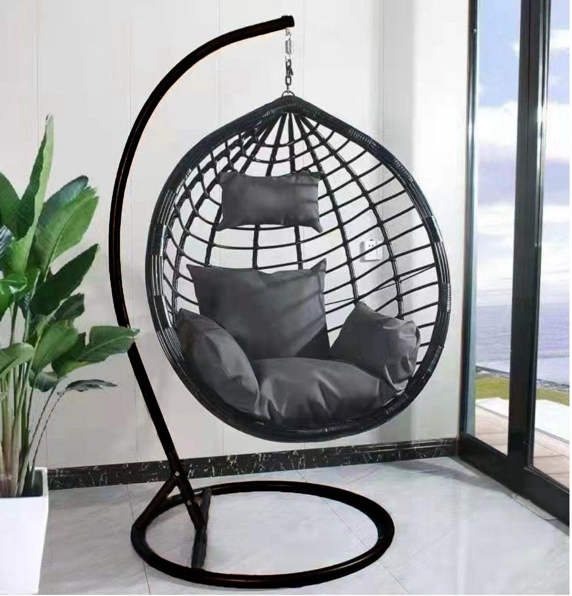 Black Swing Chair W/Cushions #499 – The Decor Guys