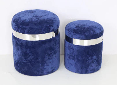 Blue Velvet Ottoman Stools 2 Set #761 – The Decor Guys